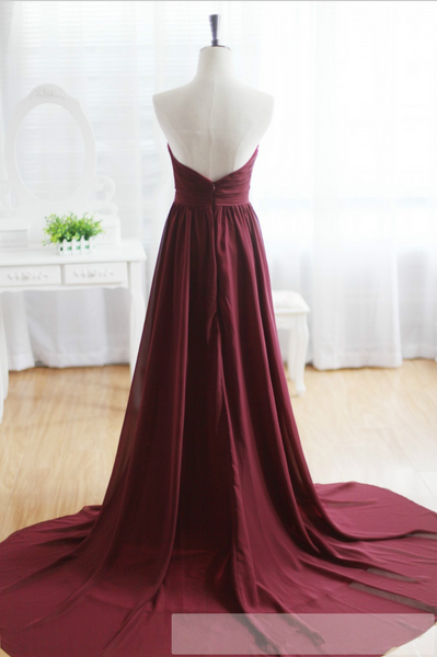 Custom Made A Line Maroon Sweep Train Prom Dresses, Formal Dresses ...
