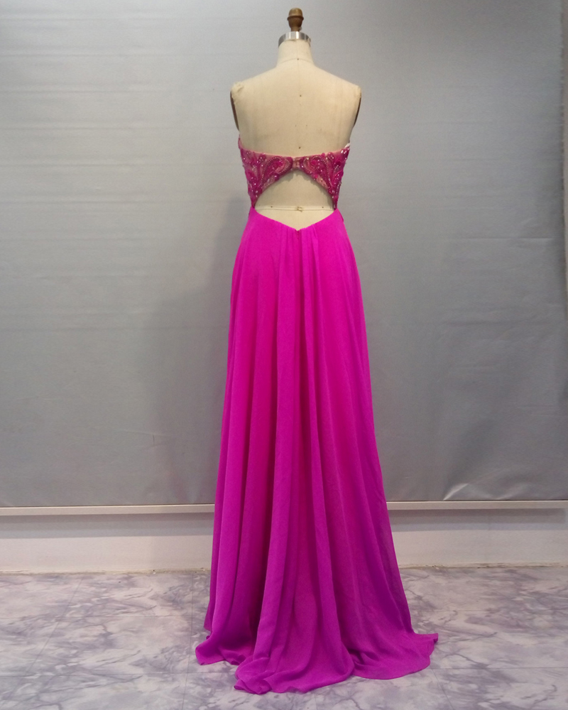 Vintage Fuschia Prom Gowns Long Sweetheart Chiffon Beaded Evening ...