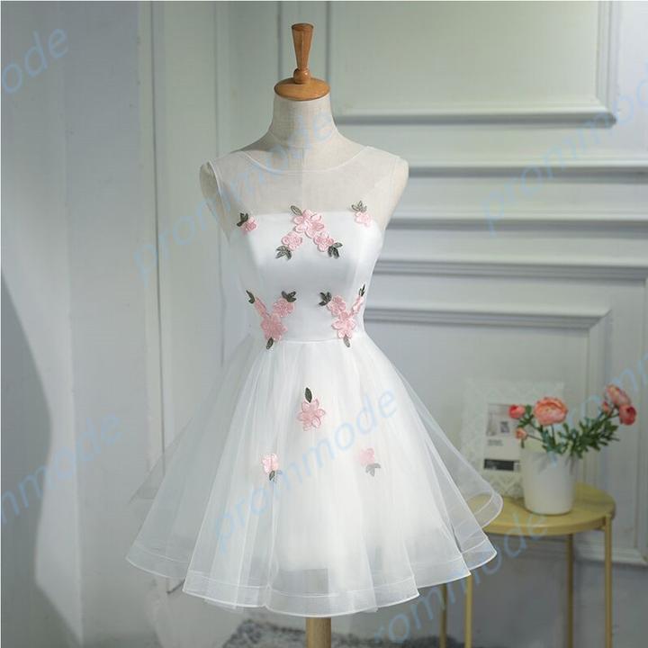 Cute A-line Organza White Sleeveless Lace-up Short Homecoming Dress ...
