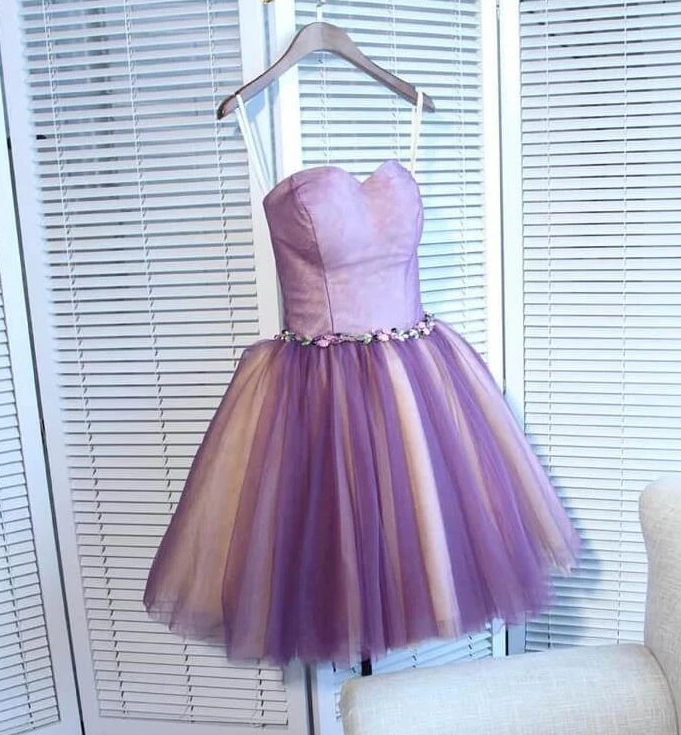 Cute Purple Sweetheart Tulle Pretty Homecoming Dresses, Short Prom ...