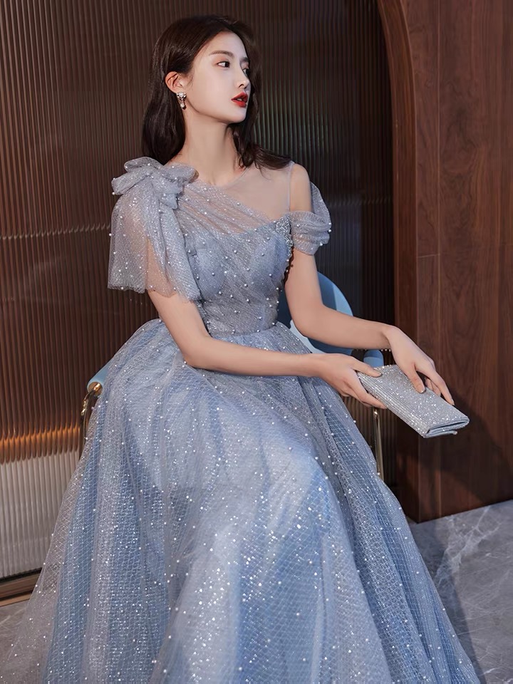 P3693 Blue Evening Dress, Style, Temperament, Socialite, One Shoulder ...