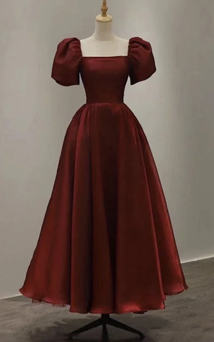 P3622 Elegant Satin A Line Ankle-length Short Sleeve Evening Dress With ...