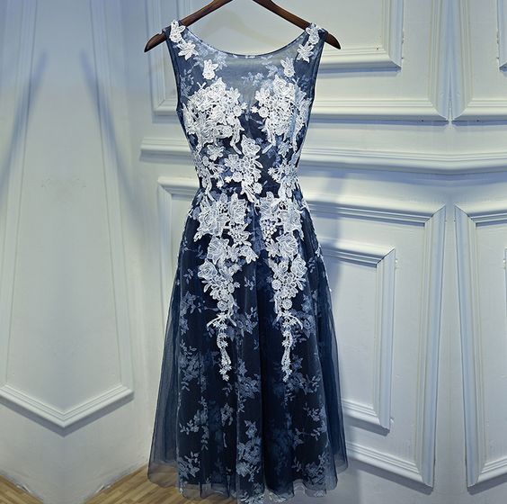 Navy Blue Short Prom Dresses 2017 Cash On Delivery Backless Appliques ...